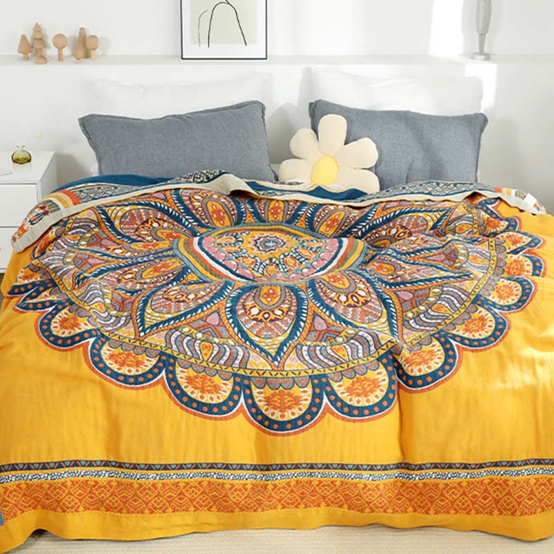 Ownkoti Bohemian Reversible Yellow Flower Summer Quilt – ownkoti