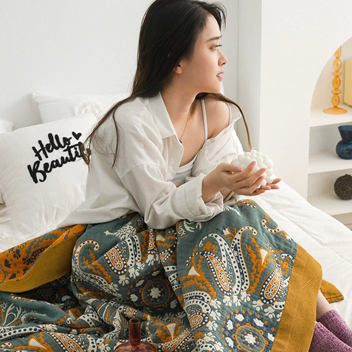 Ownkoti Dark Cyan Double-Sided Floral Cotton Quilt – ownkoti